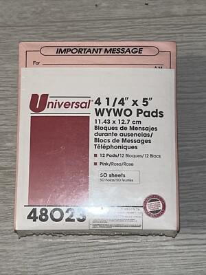 Universal® Important Message Pink Pads, 4 1/4 x 5 1/2, 50/Pad, Dozen ...
