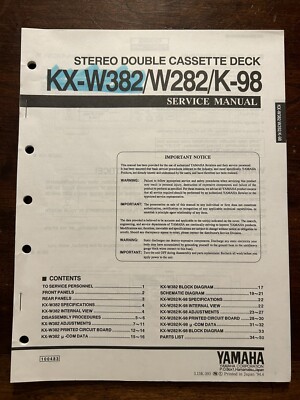 Yamaha KX-W382 Stereo Double Cassette Tape Deck Service Manual Vintage Original | eBay