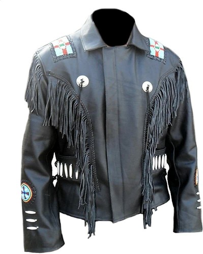 Men's Native Western American Indian Real Leather Cowboy Jacket Fringe ...