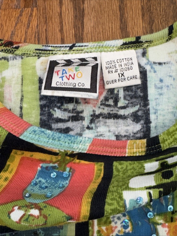 Take Two Clothing Co Top Womens Sz 1X Colorful Cocktail Sequin Beads ...