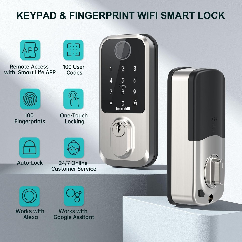 Wi-Fi Smart Deadbolt Keyless Entry: 9-in-1 Smart Lock for Front Door ...