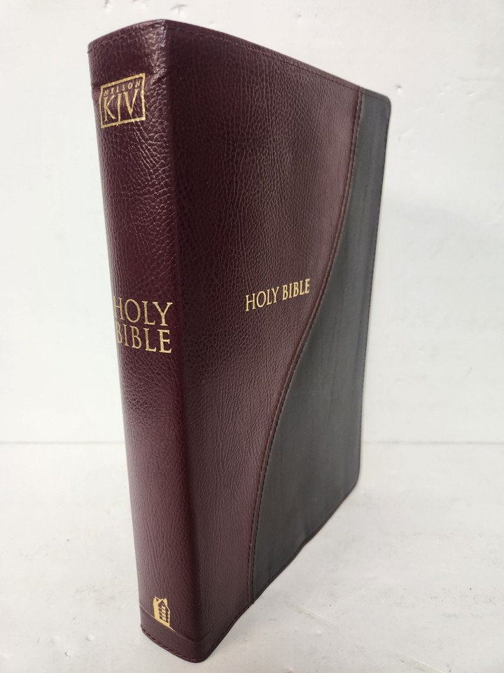 KVJ Bible Burgundy & Black Two Tone Bonded Leather Red Letter Thomas ...