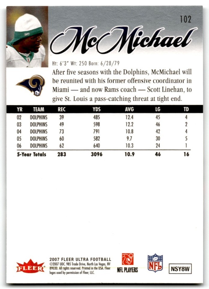 2007 Fleer Ultra Randy McMichael St. Louis Rams #102 | eBay