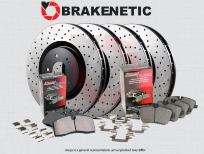 [F&R] BRAKENETIC PREMIUM DRILLED Brake Rotors + POSI QUIET Ceramic Pads ...
