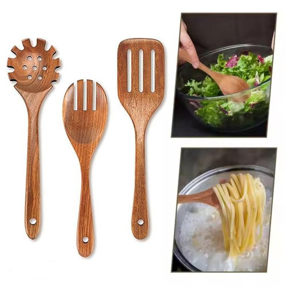 5Pcs Handmade Wooden Serving and Cooking Spoons Brown Spoons Kitchen ...