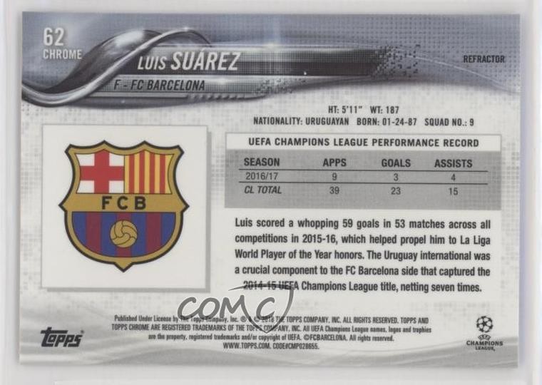2017-18 Topps Chrome UCL Refractor Luis Suarez #62 14md | eBay UK