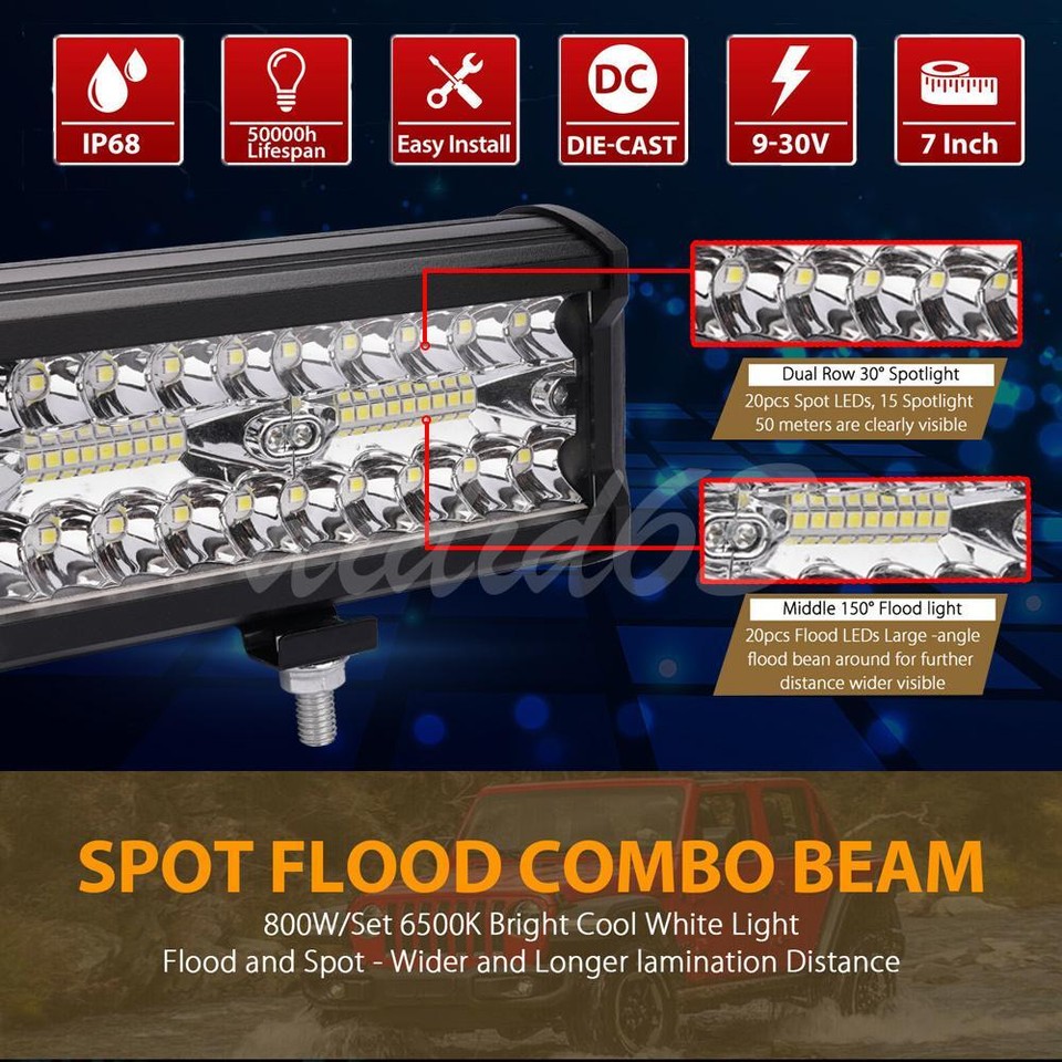 2pcs 7"inch LED Work Light Bar Flood Spot Offroad Fog Lamp For 4WD ATV ...