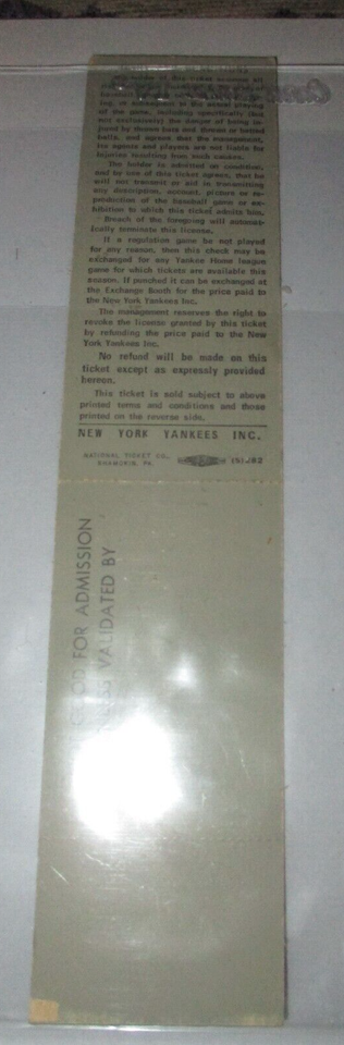 1970's NEW YORK YANKEES Rain Check Box Seat Full Ticket Yankee Stadium ...