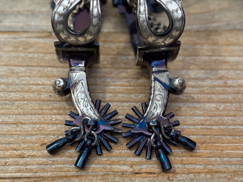 BEAUTIFUL Mexican Vaquero Silver Inlay Engraved Single Mount “SNAKE ...