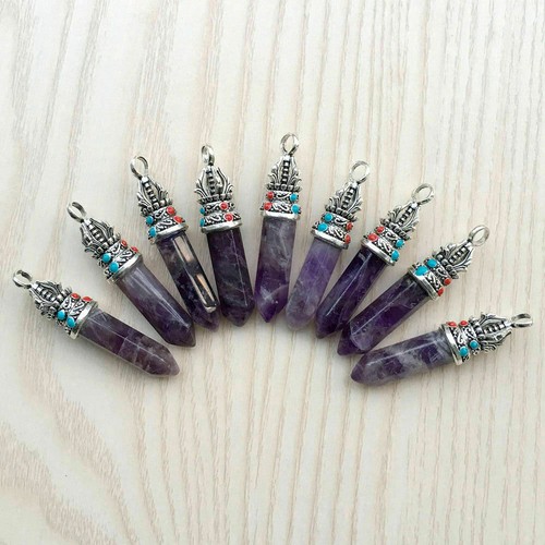 15pcs Natural Amethyst Stone Hexagonal Column Healing Point Cut ...