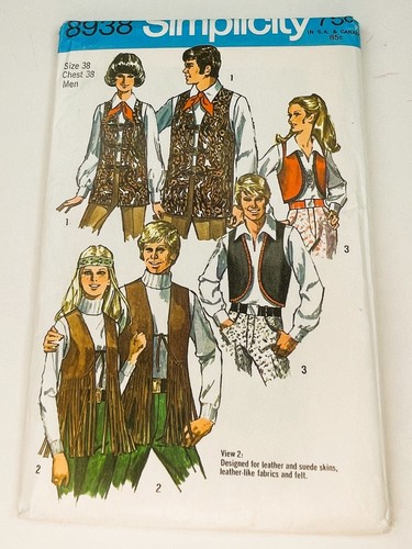 Vintage 1970 Simplicity Sewing Pattern 8938 Vests - Size 38 (Men ...