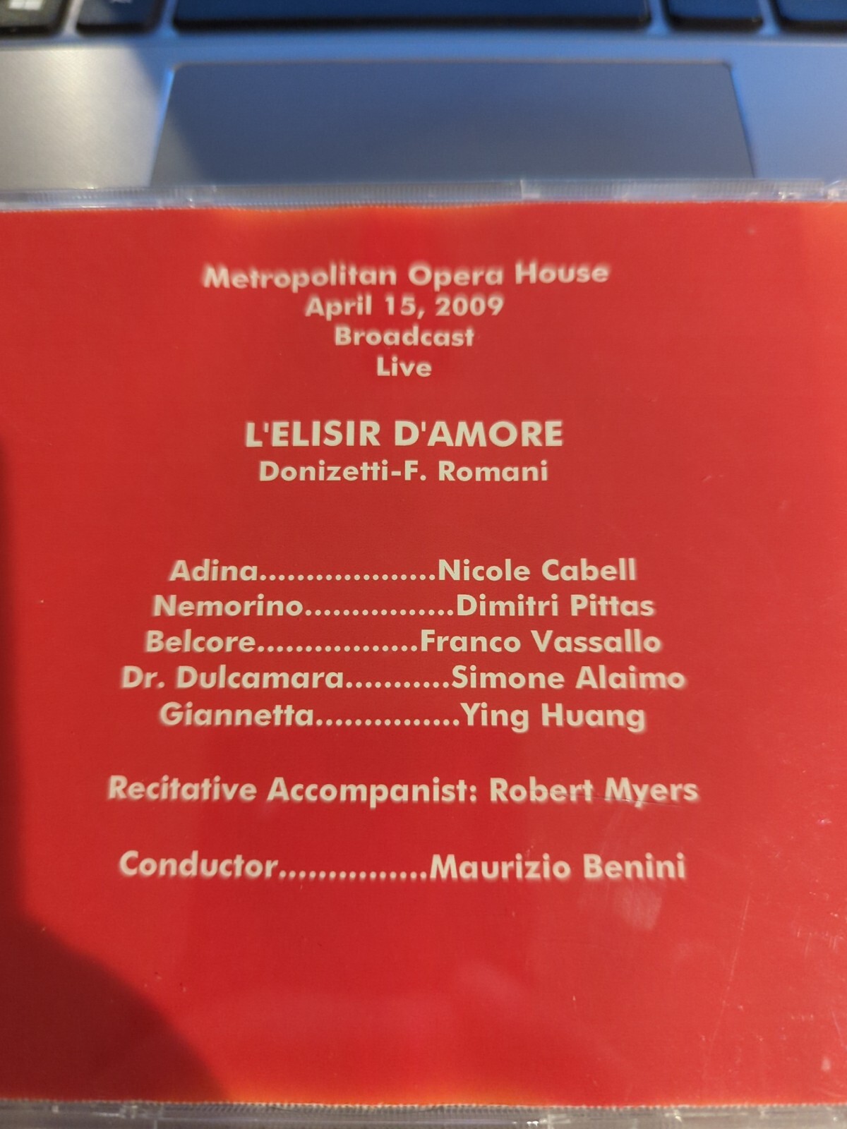 Rare Live Opera Recording CD 72-L'Elisir D'Amore Met Opera House Live ...