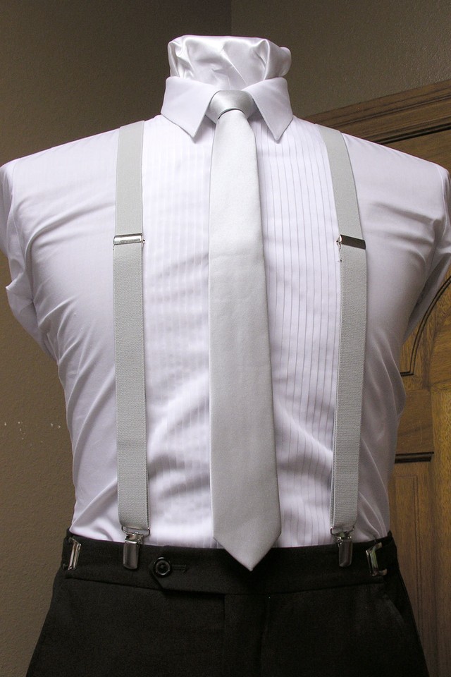 Matching skinny tie and suspenders set men's clip-on x back longer ...