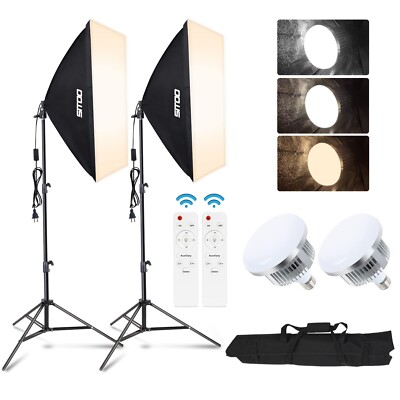 2Pcs Softbox Lighting Kit LED Continuous Photography Tripod Remote ...