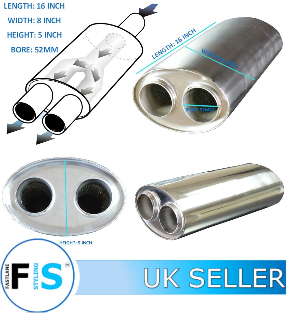 Custom Stainless Exhaust Tips 2.5 Universal Fit Silver Chrome Heart