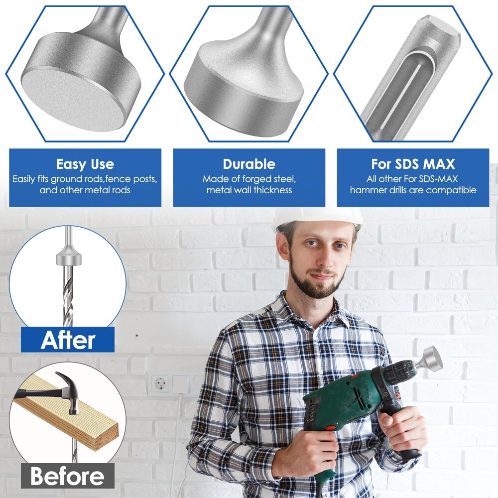 Silver Ground Rod Driver Cap SDS Plus Pad Tool Driving Grounding Rods ...