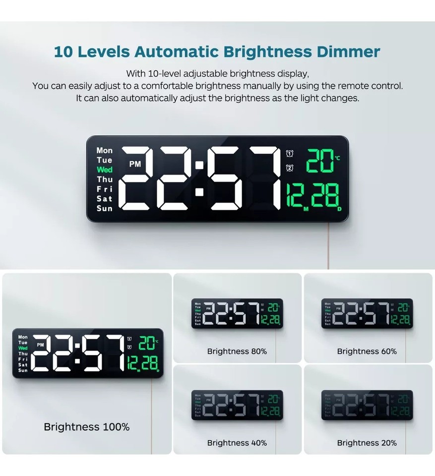 16" Digital Large Big Jumbo LED Wall Desk Clock Display W/Calendar ...
