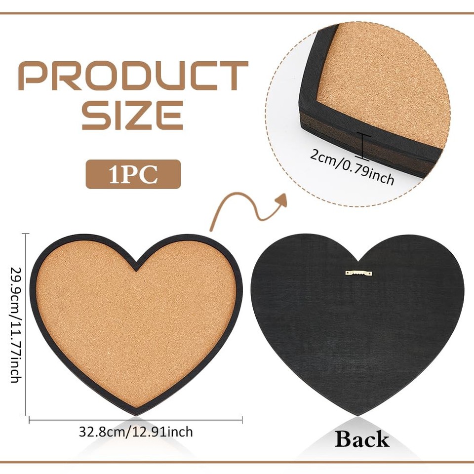 Pin Board Heart Cork Board Bulletin Display Board, 0.8inch Thick Wall ...