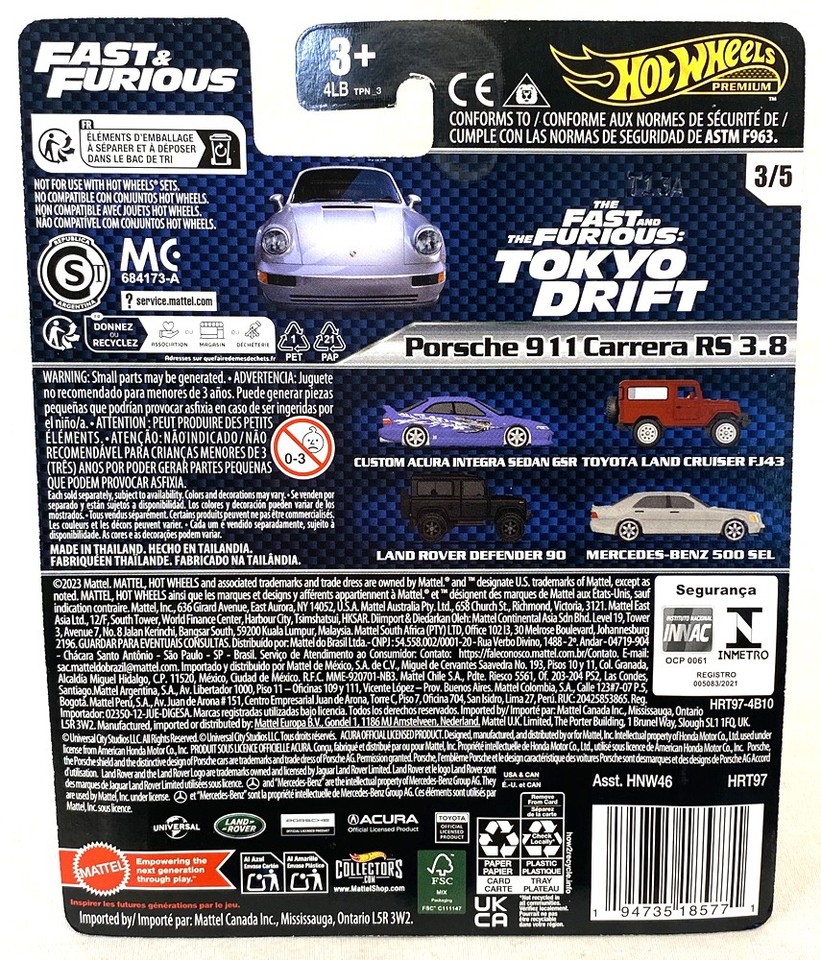 HOT WHEELS MATTEL Premium FAST & FURIOUS Porsche 911 Carrera RS 3.8 3/5 ...