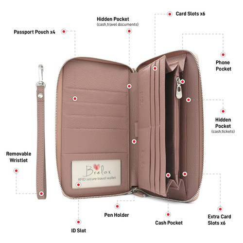 Brelox Travel RFID Passport Holder Wallet - Genuine Leather - Pink | eBay