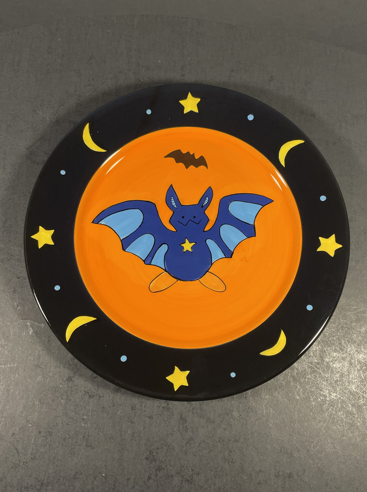Two Garden Ridge Halloween Plates Black Orange Bat Moon Stars 8 Inches ...