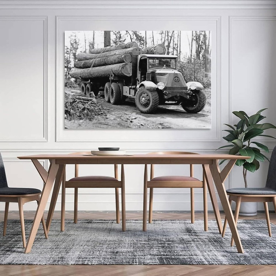Logging Truck Hauling Huge Logs Poster Vintage Lumberjack Pickup Trucks ...