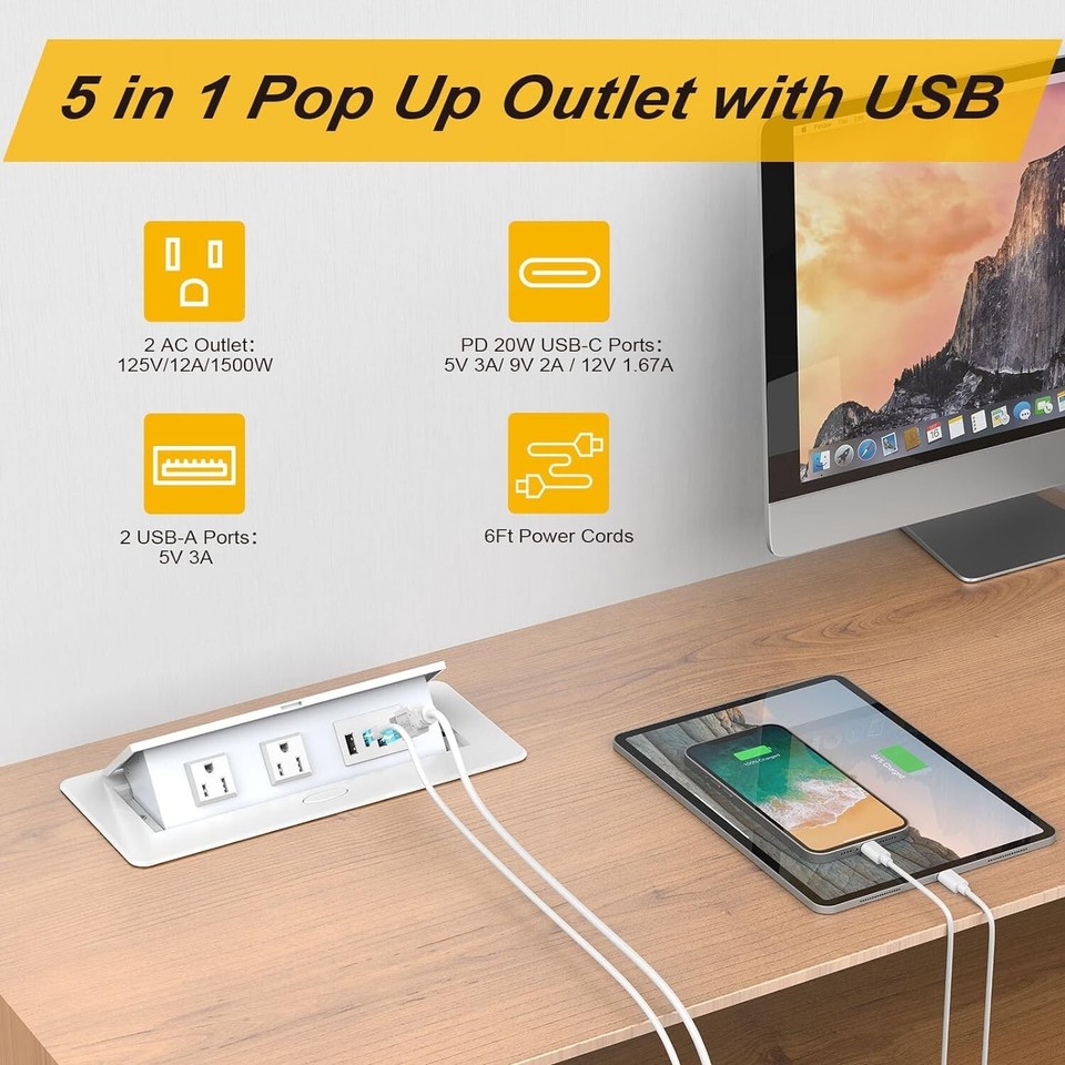 UL Listed Recessed Power Strip, Pop Up Power Cover Box Desktop Socket ...