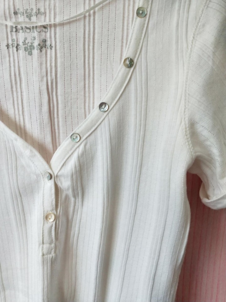 Ladies Cream top button trim V neck size 14 | eBay UK