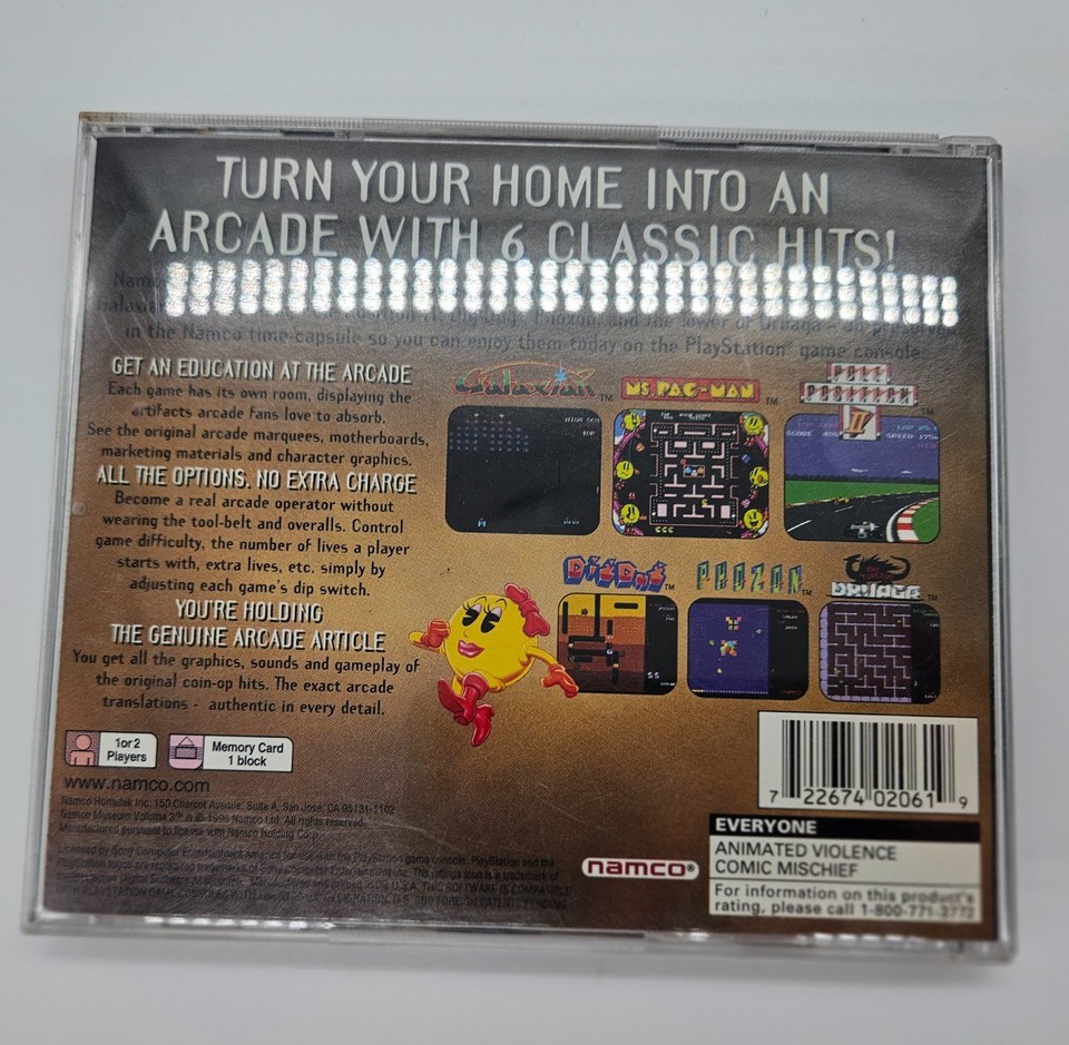 Namco Museum Vol. 3 PlayStation PS1 Game Ms Pacman Galaxian Retro ...