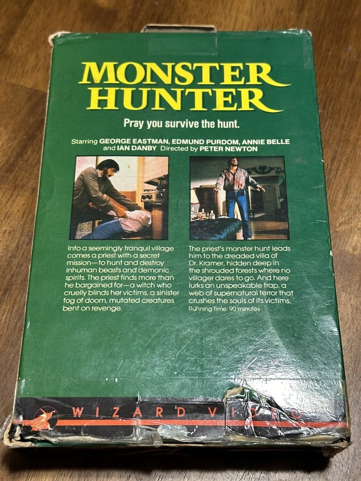 Monster Hunter (1981, VHS) wizard video big box absurd horror gore d ...