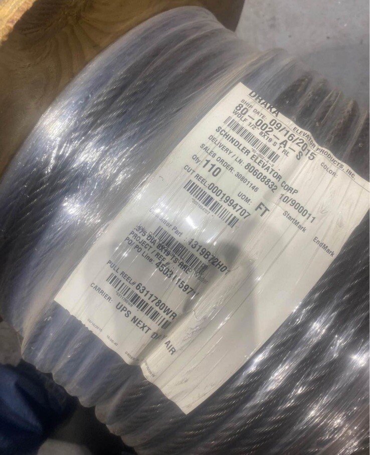 110 Feet Draka Elevator Cable Wire Rope Wolf 1/2” 8x19 S T RL Spool | eBay