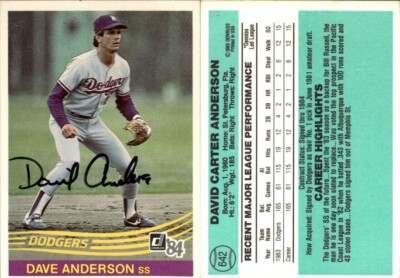 DAVE ANDERSON SIGNED 1984 DONRUSS #642 LOS ANGELES DODGERS ON-CARD AUTO ...