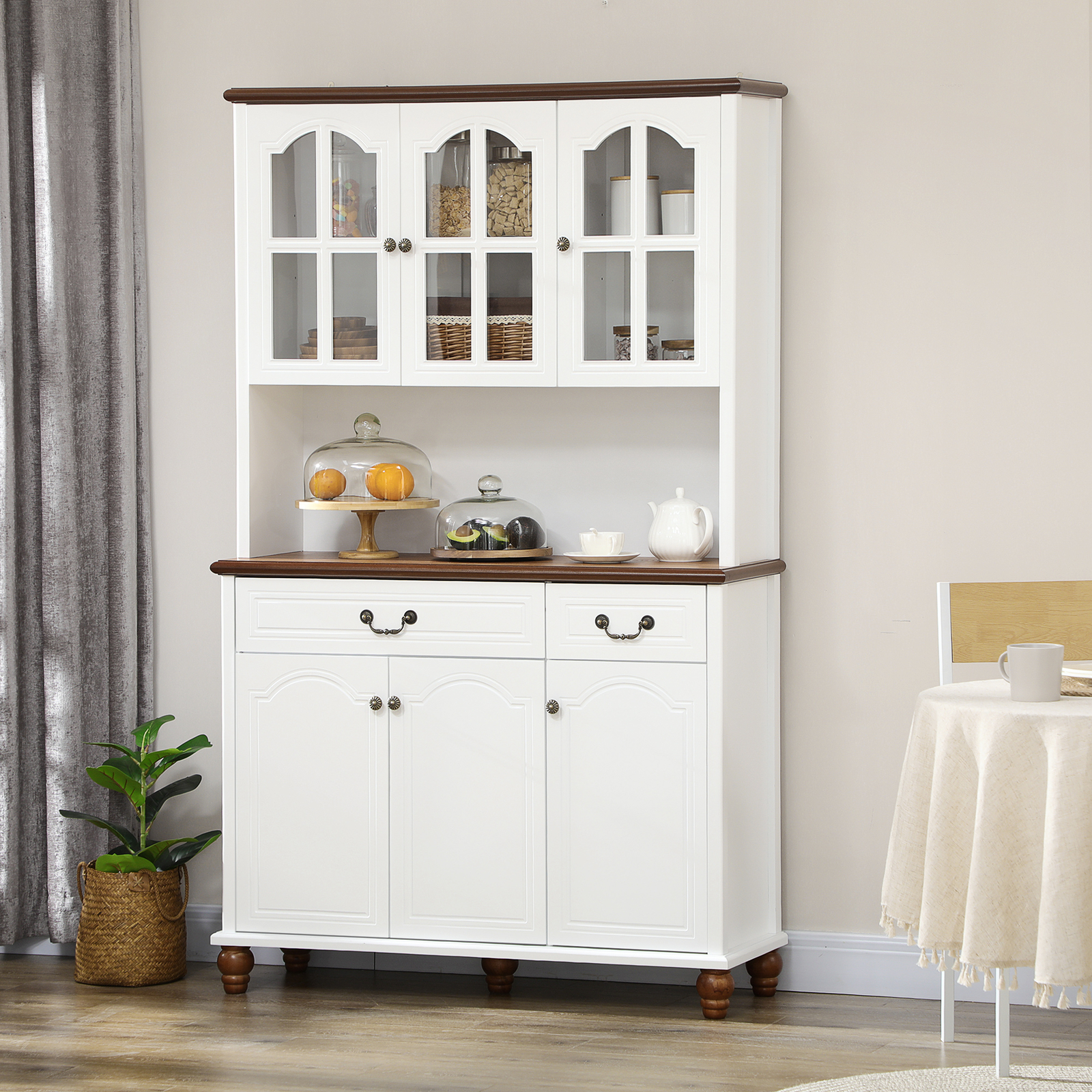 HOMCOM Kitchen Buffet with Hutch 6 Door 2 Drawer Adjustable Shelves ...