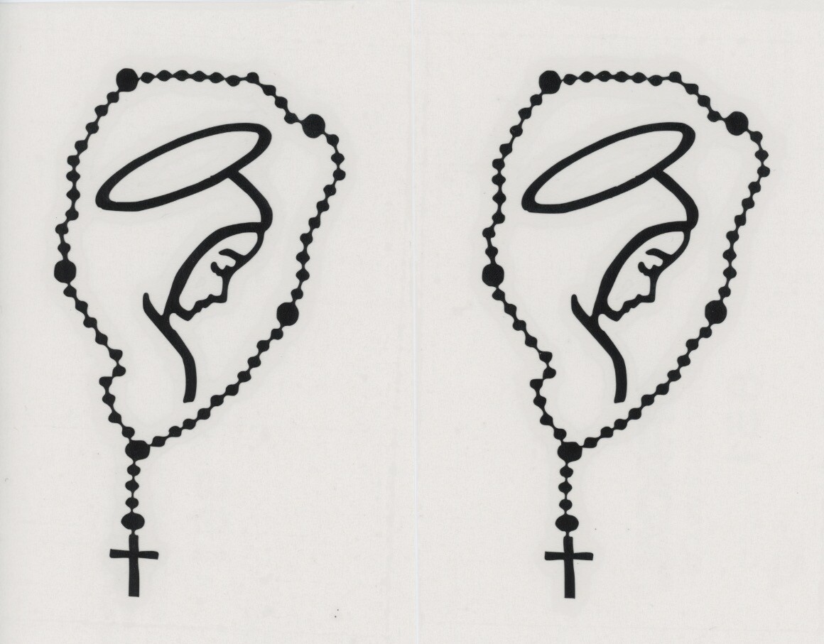 2 New MARY in ROSARY Catholic 5" Black Decals Stickers Truck Car Window ...