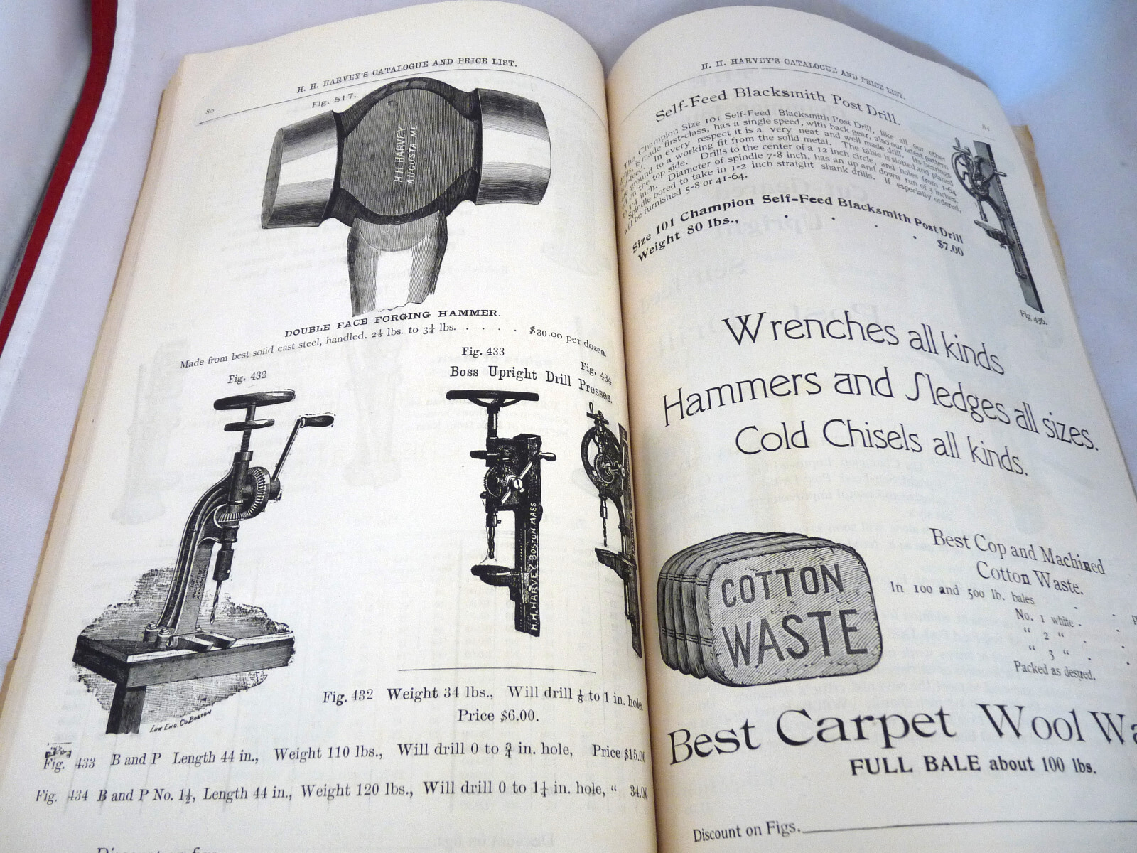 1906 H H Harvey's Boston catalog tools stone blacksmith building rope ...