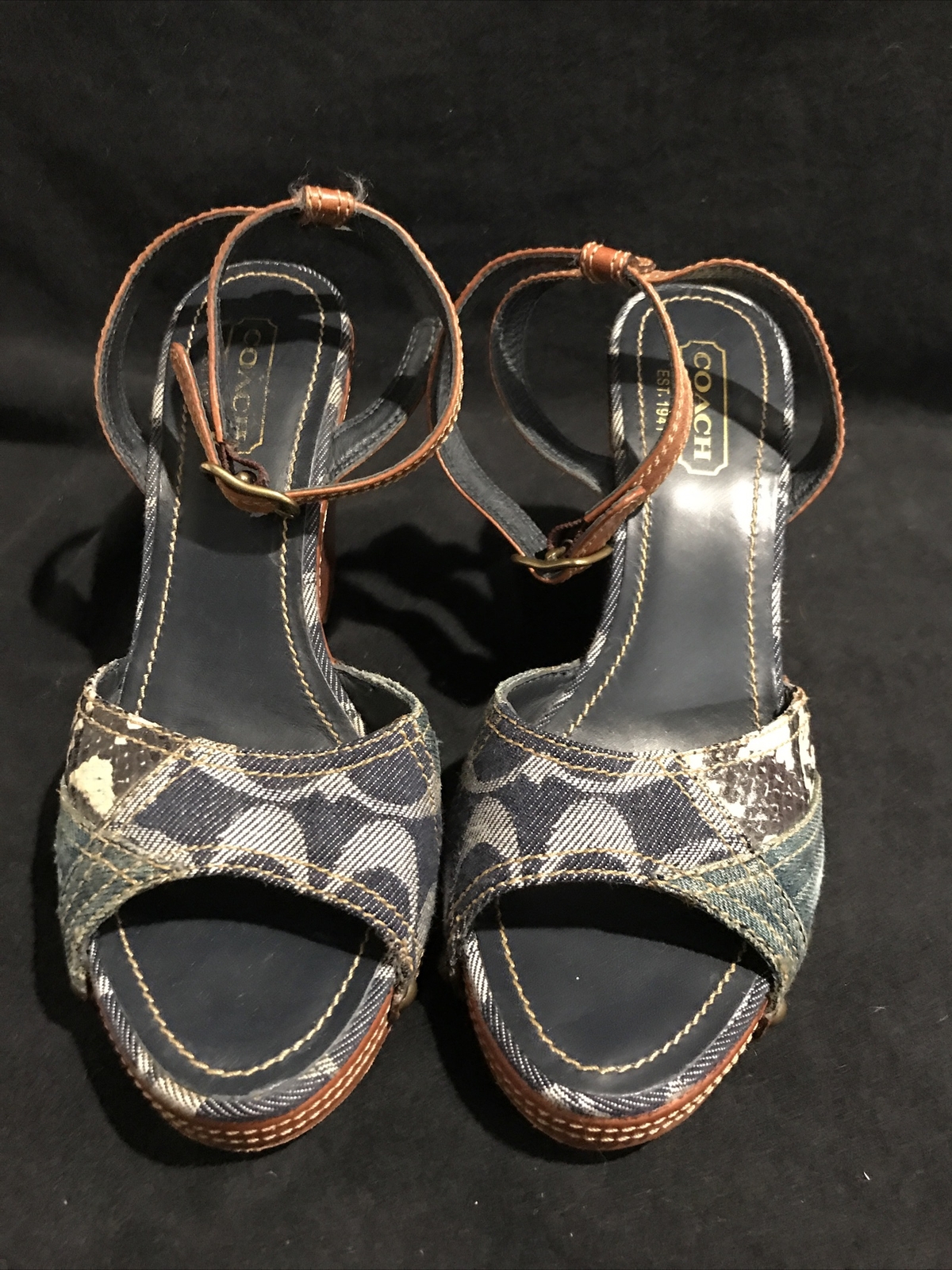Coach Blue Signature Jacquard Ankle Wrap Wedge Heels … - Gem