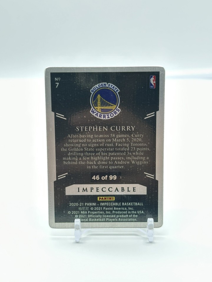 2020 PANINI IMPECCABLE STAINLESS STARS STEPHEN CURRY /99 WARRIORS | eBay