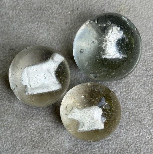 Three Antique German Sulfide Marbles - Sheep and Dog with a Basket in ...