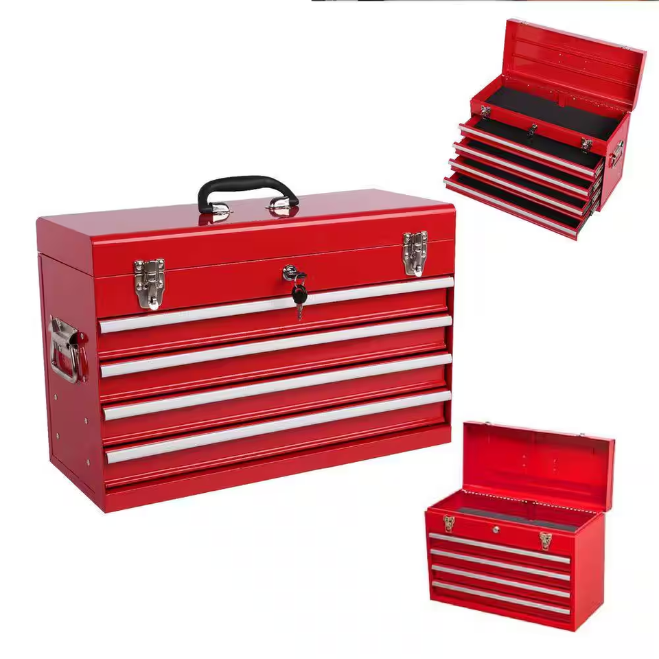 21 In. W Red Steel 4-Drawer Heavy Duty Portable Tool Box Organiser with ...