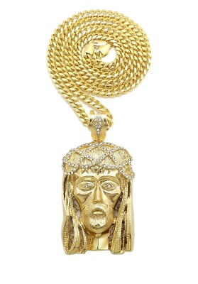 New Jay-Z Jesus Face Pendant With 36" Miami Cuban Chain 14K Gold Plated ...