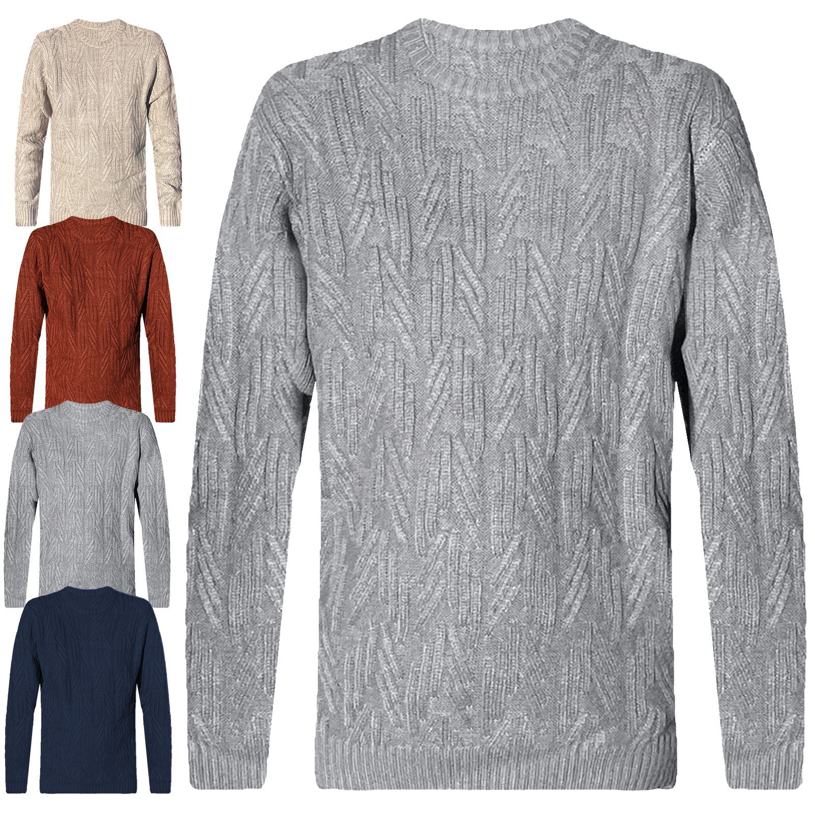 Mens ZigZag Chunky Cable Knit Jumper Ribbed Weave Crew Neck Sweater ...