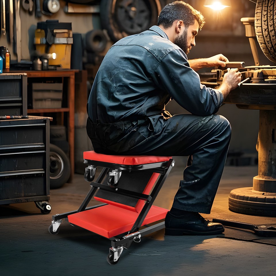 2-in-1 Folding Car Creeper Mechanics Stool Padded Crawler Board w/ Head ...