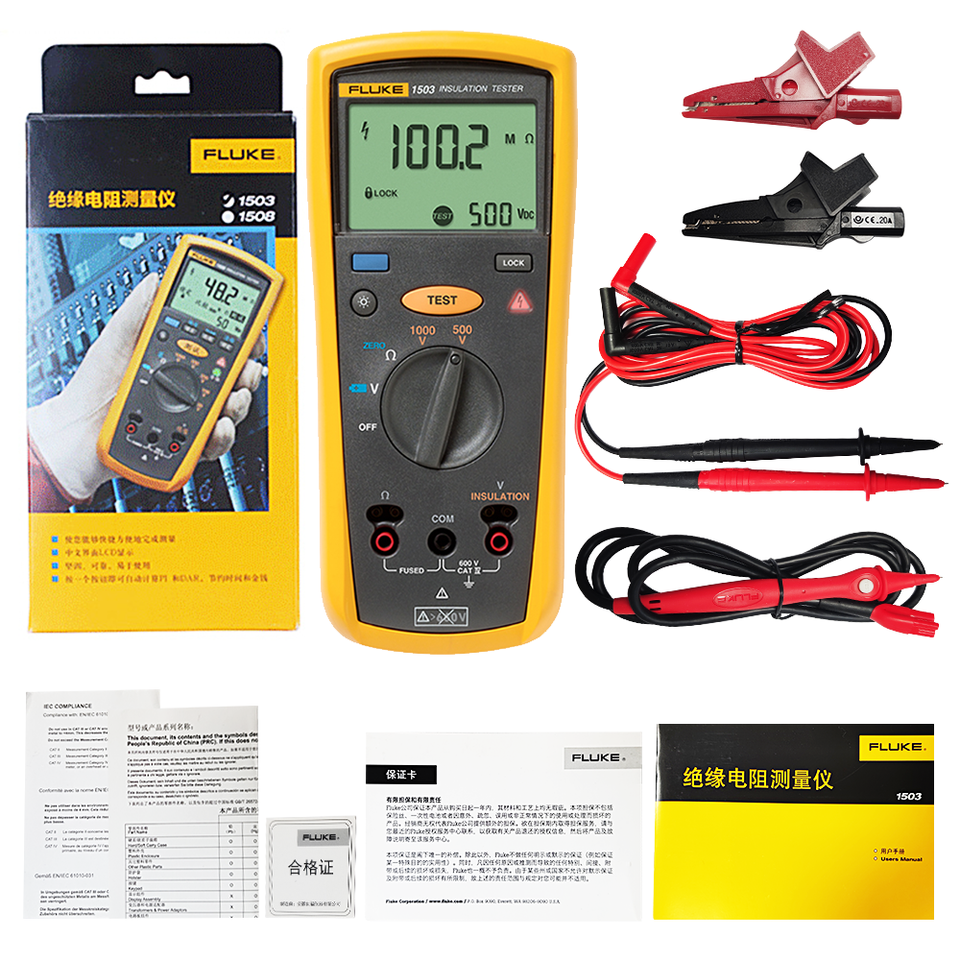 Fluke 1503 Digital Insulation Resistance Meter Megger 2000 MΩ Backlight ...