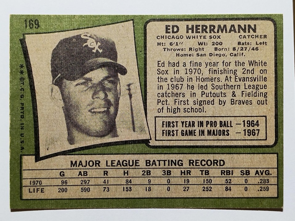 1971 Topps #169 Ed Herrmann (VGEX) | eBay