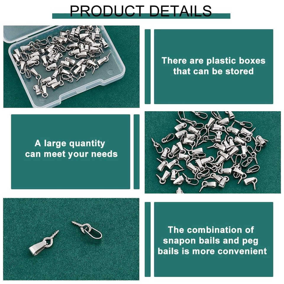 60Pcs Screw Eye Pins Peg Bails 4X8Mm Stainless Steel Eye Hooks Small ...