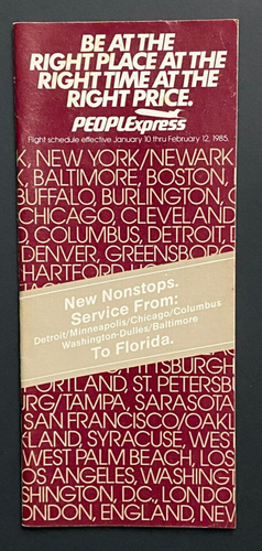 People Express Airlines Timetable Effective January 10, 1985 | eBay