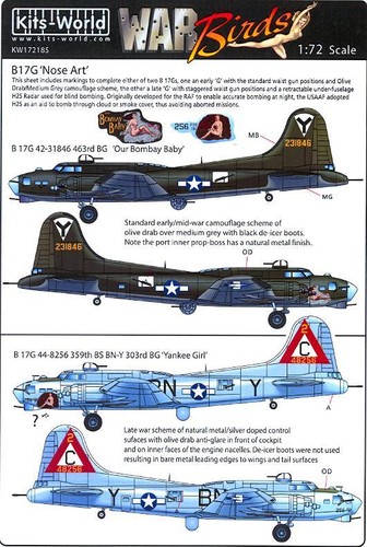 Kits World Decals 1/72 BOEING B-17G FLYING FORTRESS Our Bombay Baby ...