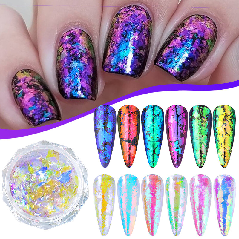 1Box Colorful Pearl Chrome Nail Powder Dust Pigment DIY Nail Art ...