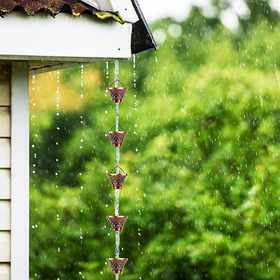 Rain Chain for Gutters Outside Retro Copper Rain Catcher Chain with 12 ...