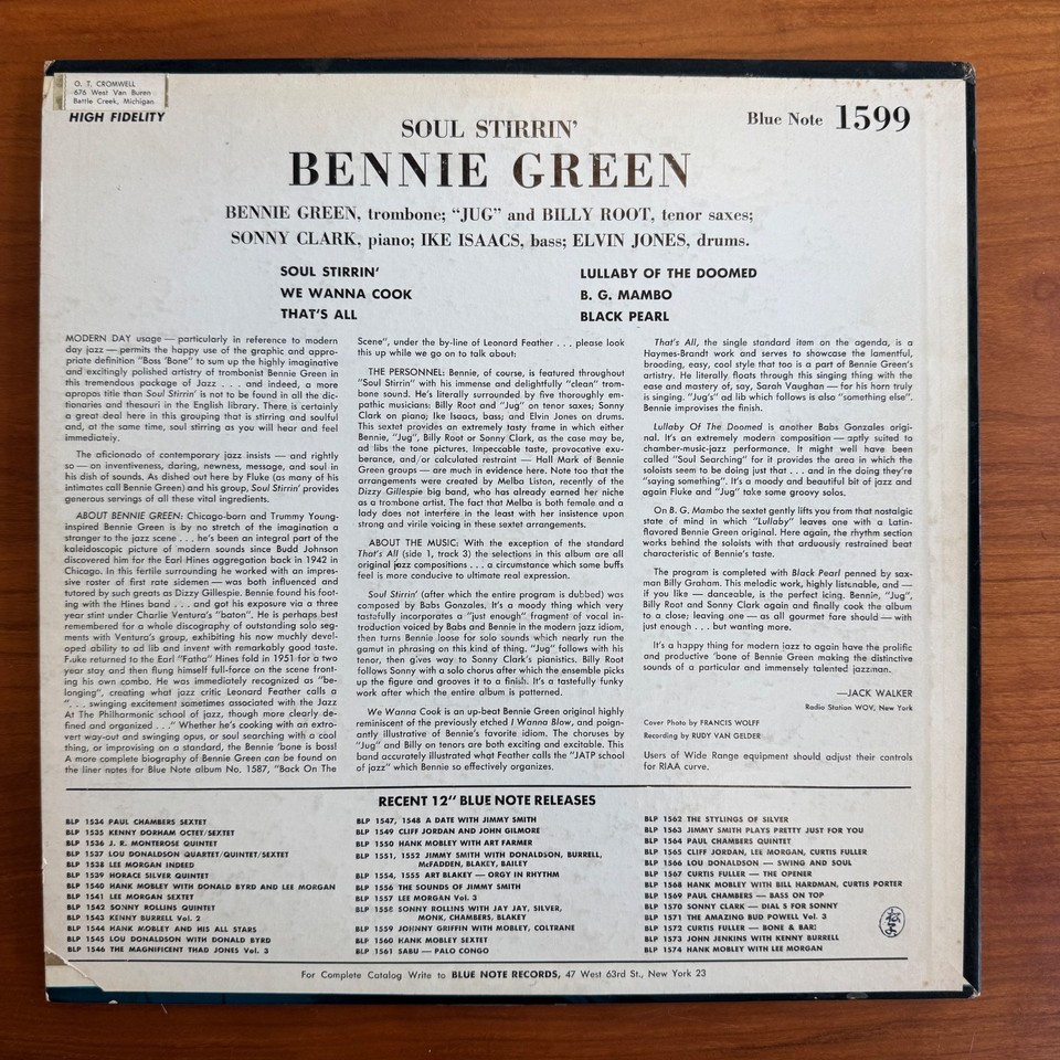 Bennie Green – Soul Stirrin' 1958 OG EAR RVG Deep Groove BLP 1599 Blue ...